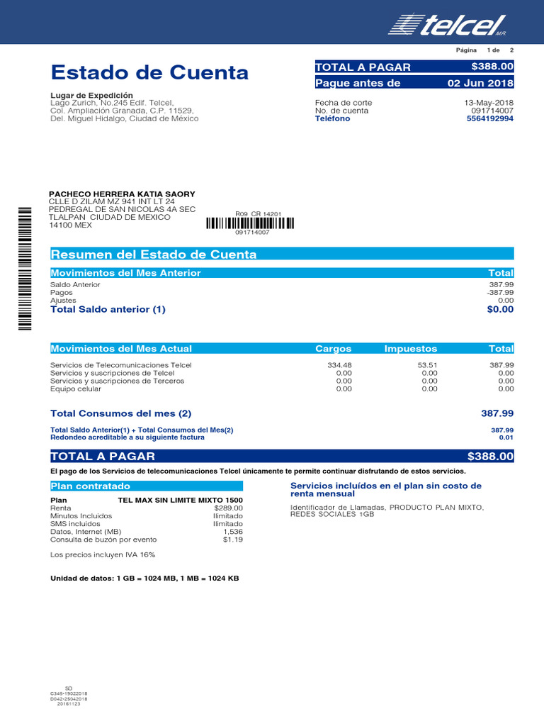 Factura Mi Telcel | Descargar gratis PDF | Industrias de servicio