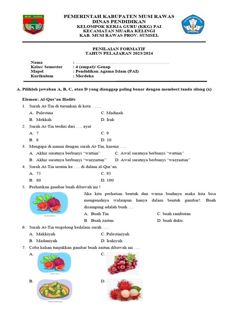 Soal Pts Pai Kelas 4-Kurmer | PDF