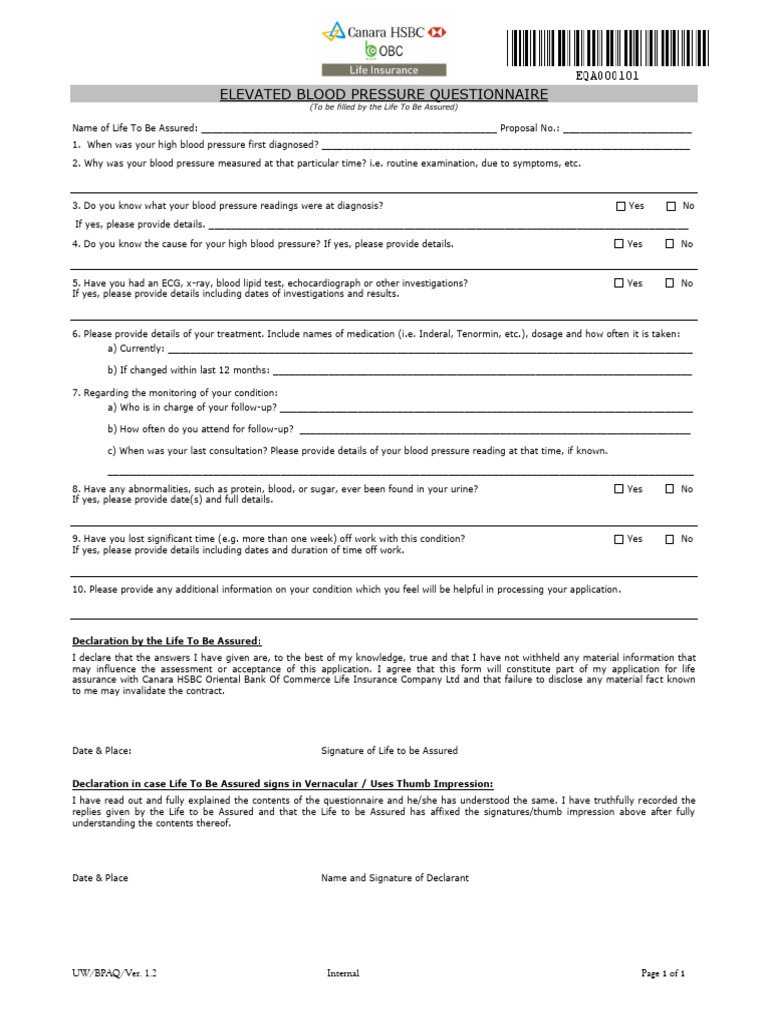 Hypertension Elevated Blood Pressure Applicant Ver 1.2 | PDF ...