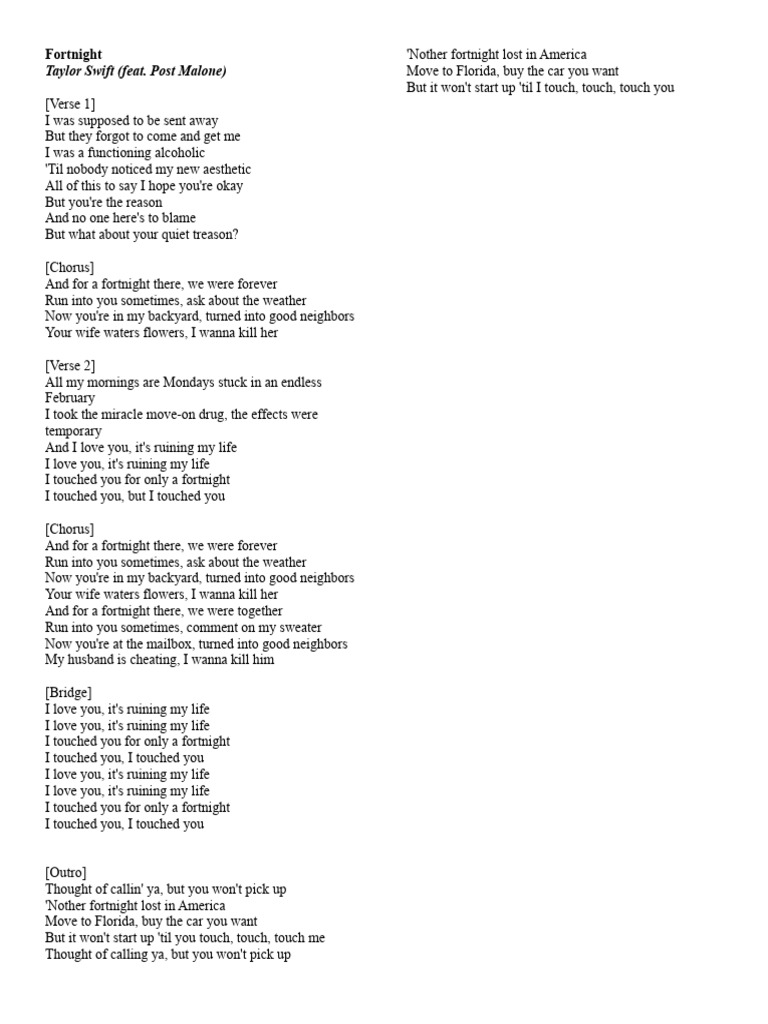 TTPD Manuscript | Download Free PDF | Song Structure