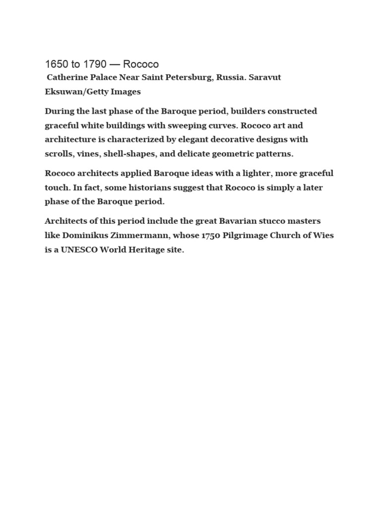 Rococo Architecture 1650 1790 Overview Pdf