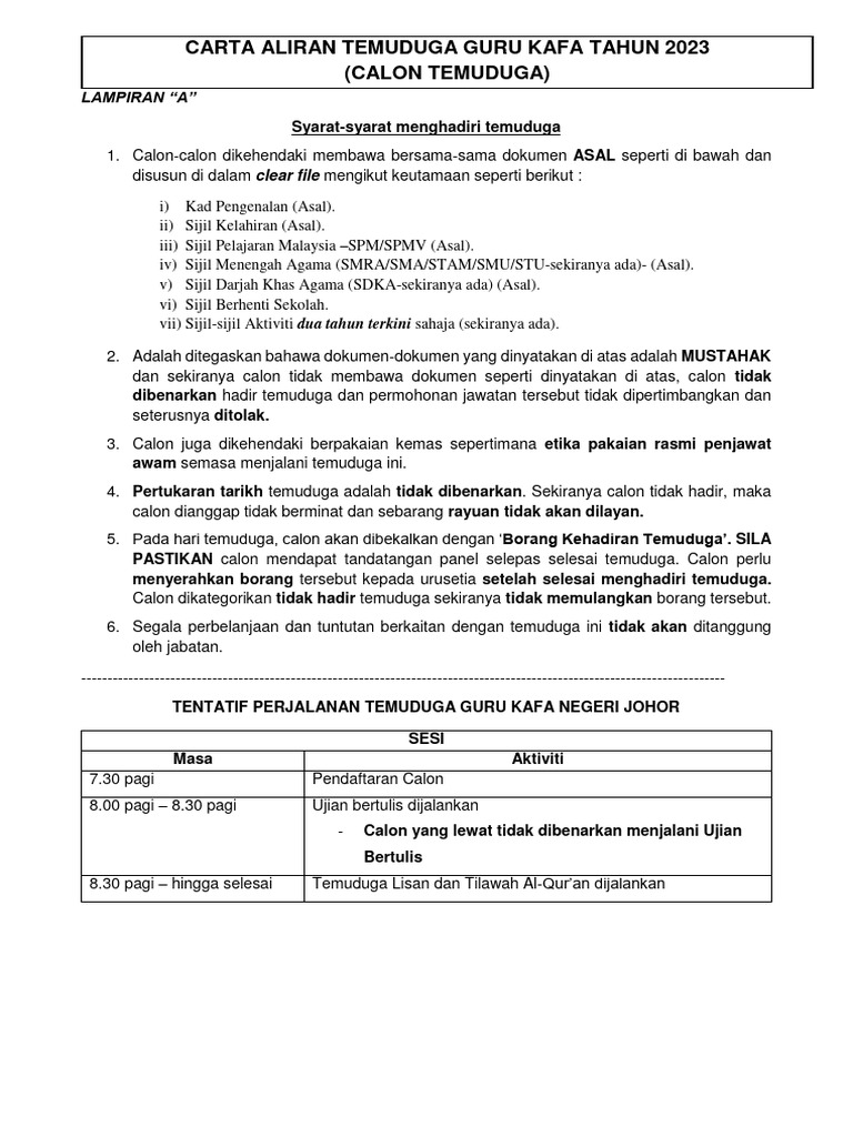 Lampiran A - Syarat Hadir Temuduga Dan Carta Alir Temuduga 2023-Siri 2 | PDF