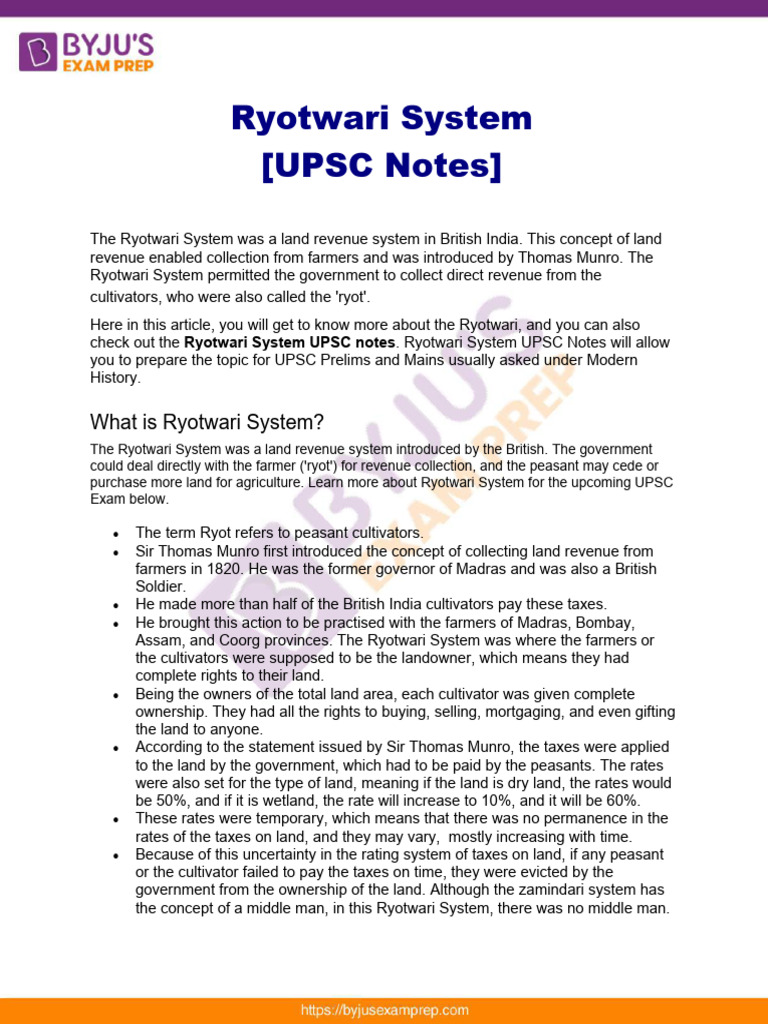 Ryotwari System | Download Free PDF | Taxes | British Raj