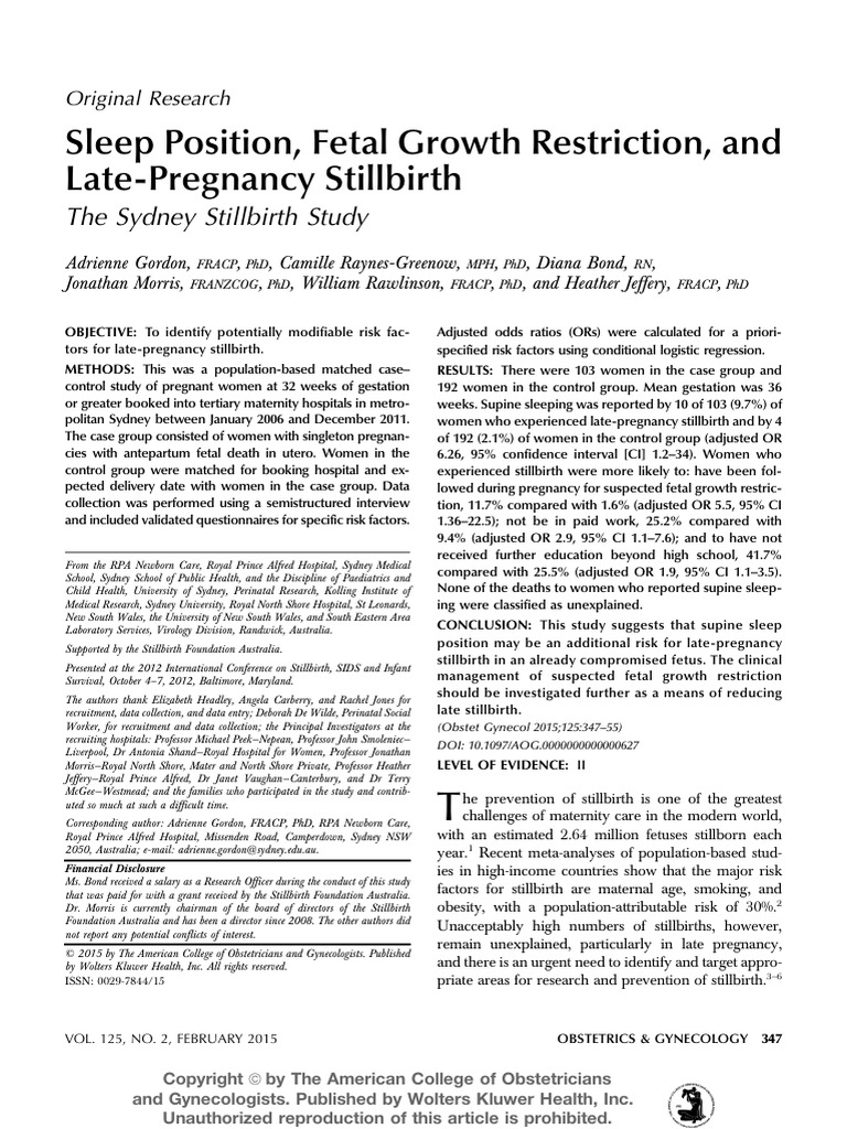 Sleep Position, Fetal Growth Restriction, And.10 | Download Free PDF ...
