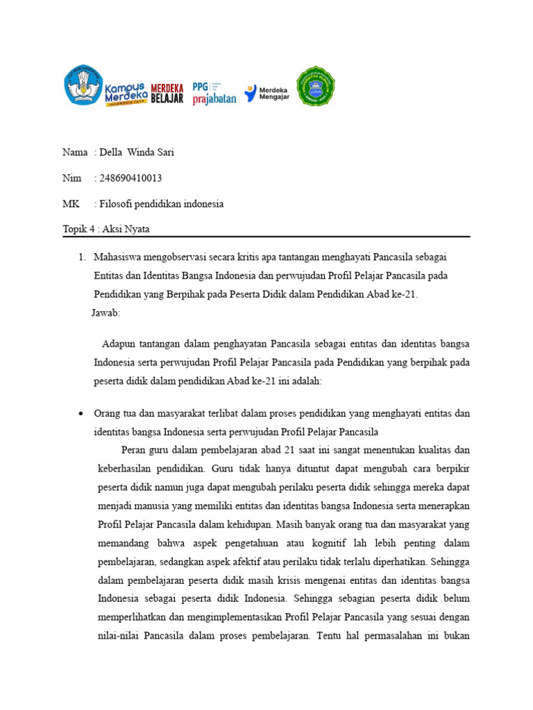 Topik 4 Aksi Nyata Filosofi Pendidikan Della Winda Sari | PDF