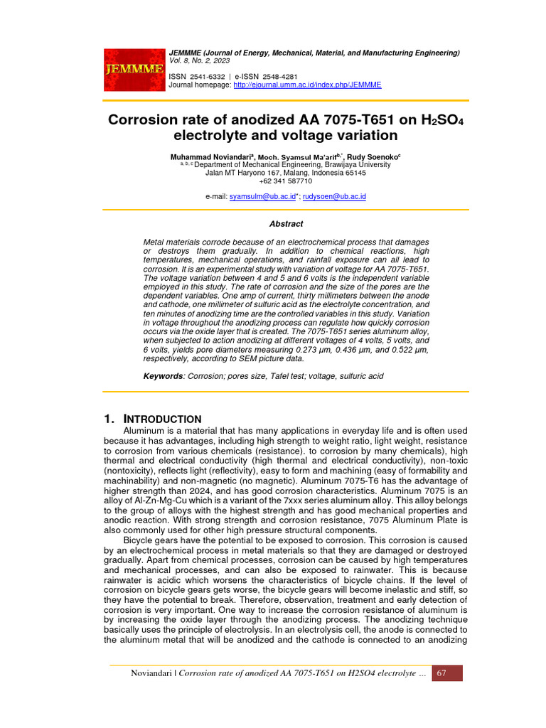 1+noviandari Corrosion+Rate+of+Anodized+AA+7075-T651 | PDF | Corrosion | Aluminium