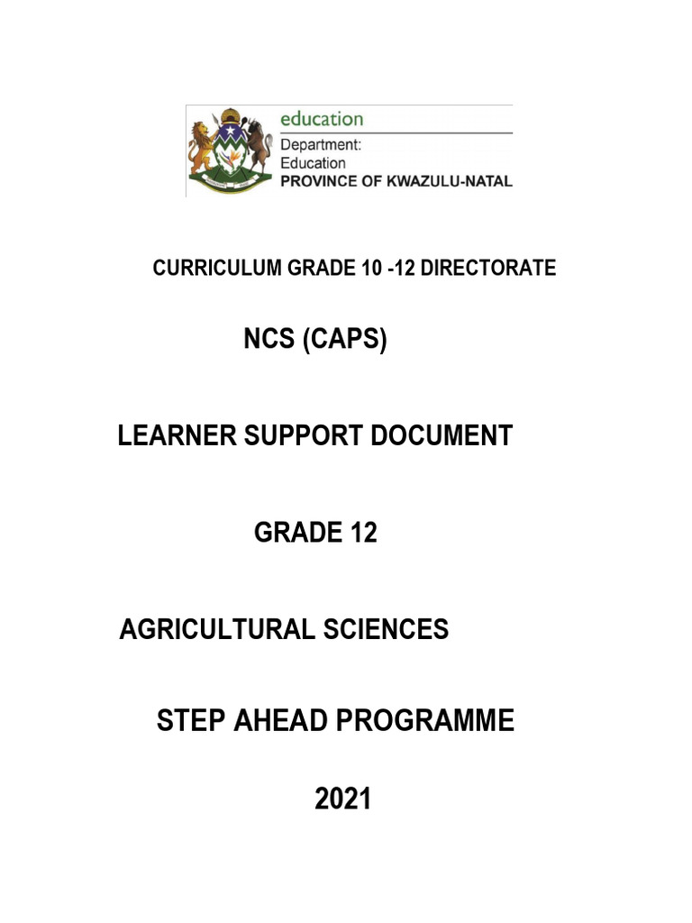 Agric Sc Grade 12 Step Ahead Learner Support Document Activities | PDF ...