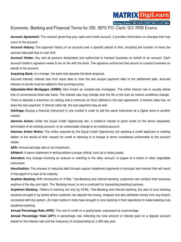 Banking Awareness - Important Terminology | PDF | Stocks | Bonds (Finance)