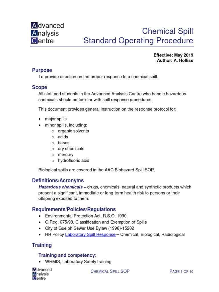 Aac Chemical Spill Sop Aoda - 1 | PDF | Waste | Chemical Substances