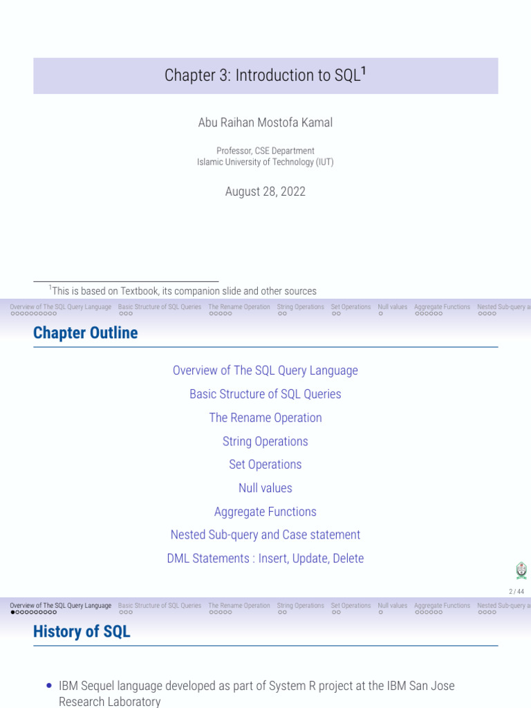 Introduction To SQL1 (CSE Department) 12.09.22 | PDF | Sql | Relational Database
