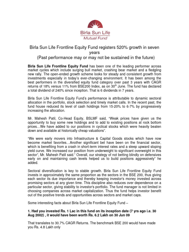 Birla Sunlife | PDF | Investing | Mutual Funds