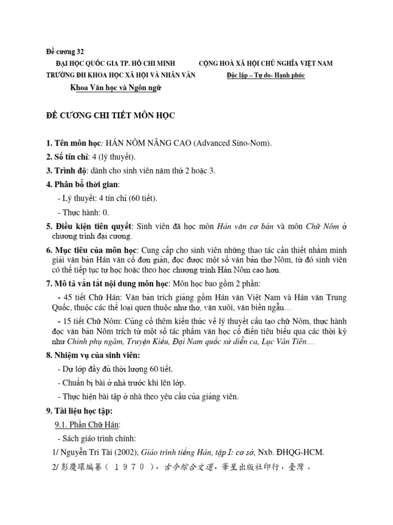 De Cuong Han Nom Nang Cao (Moi) | PDF