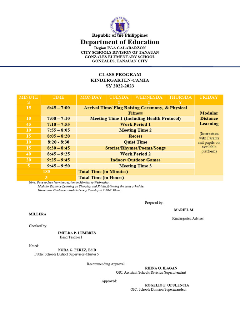 Class Program-Kinder-22-23 | PDF | Educational Institutions | Schools