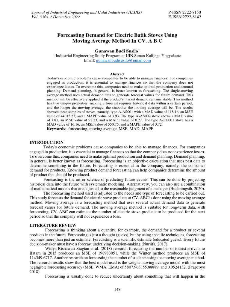 Forecasting Demand For Electric Batik Stoves Using | PDF | Forecasting | Mean Squared Error