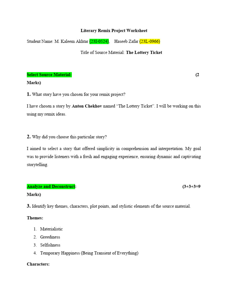 Remixing Chekhov's "The Lottery Ticket" | PDF | Narrative | Genre