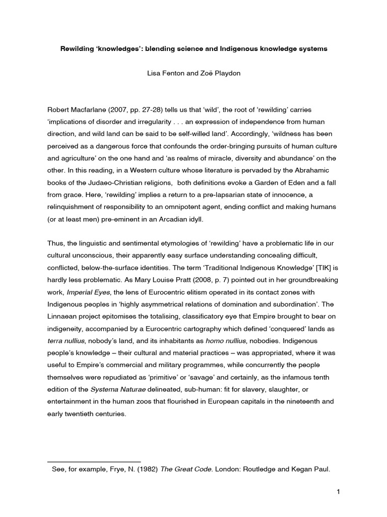 Rewilding and Indigenous Knowledge Systems | PDF | Knowledge | Experience