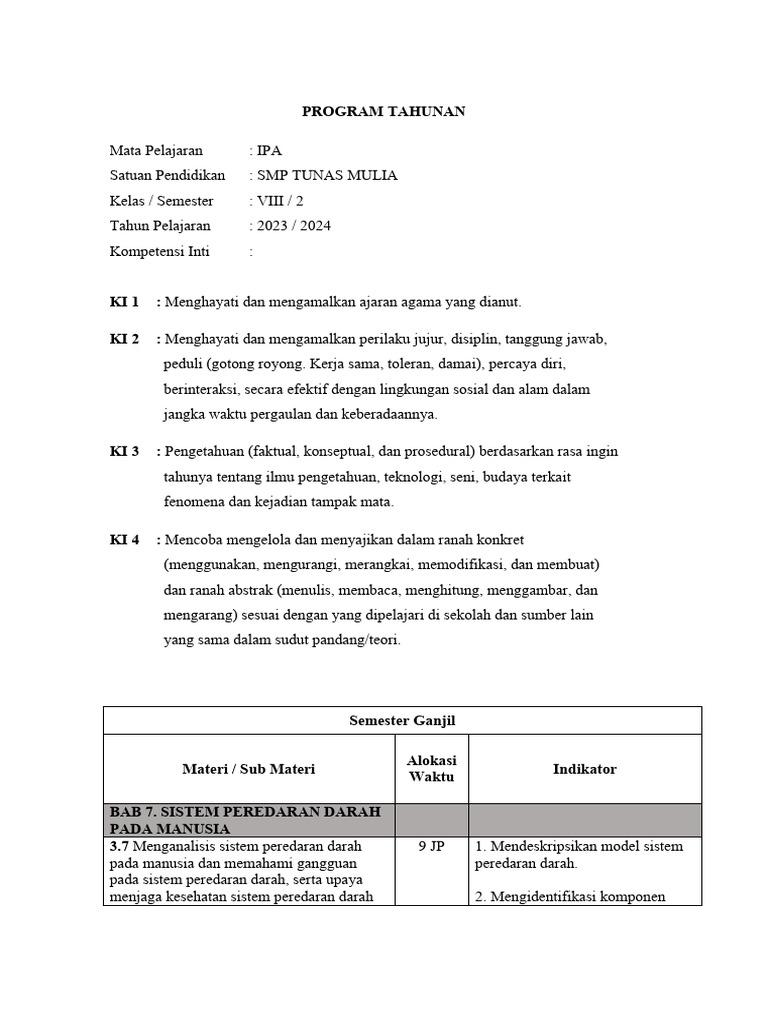 PROTA MTK - Grade 8 - Semester Genap - TA 2023 - 2024 | PDF