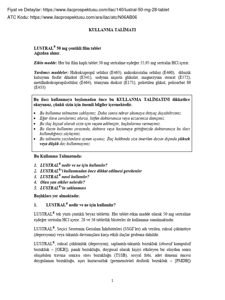 2920 Lustral Special 50 MG Centikli Film Tablet KT | PDF