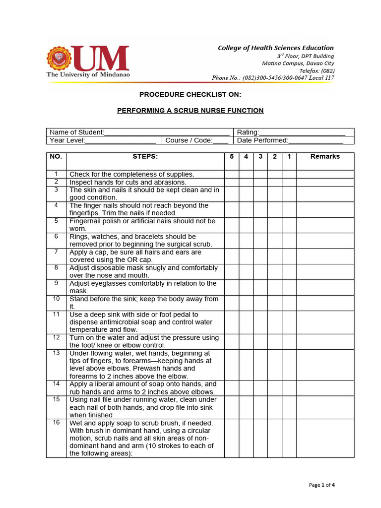 Performing A Scrub Nurse Function | PDF | Hand | Nail (Anatomy)