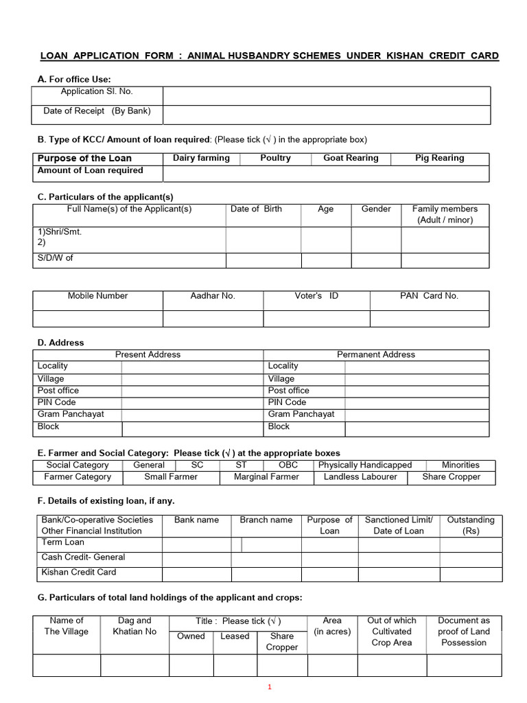 KCC Animal Husbandry Loan Application Form | PDF | Expense | Lease