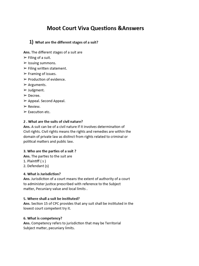 Moot Court - Viva Questions | PDF | Judgment (Law) | Decree