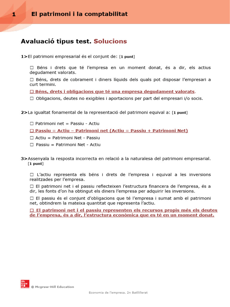 Unitat1.EL PATRIMONI I LA COMPT - SOLUCIONS | PDF