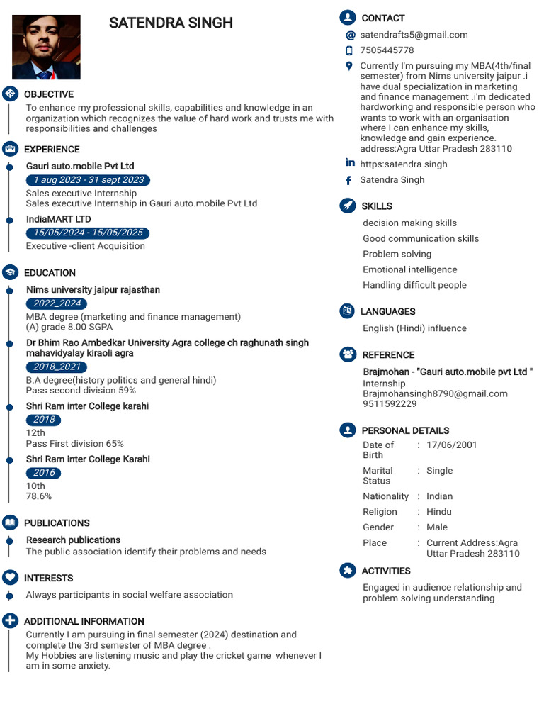 CV Satendra Singh IndiaMART | PDF