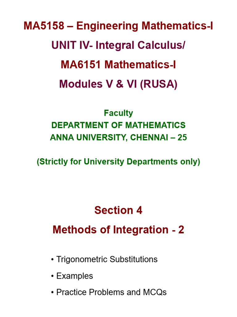 Integral Calculus Section 4 | PDF | Integral | Equations