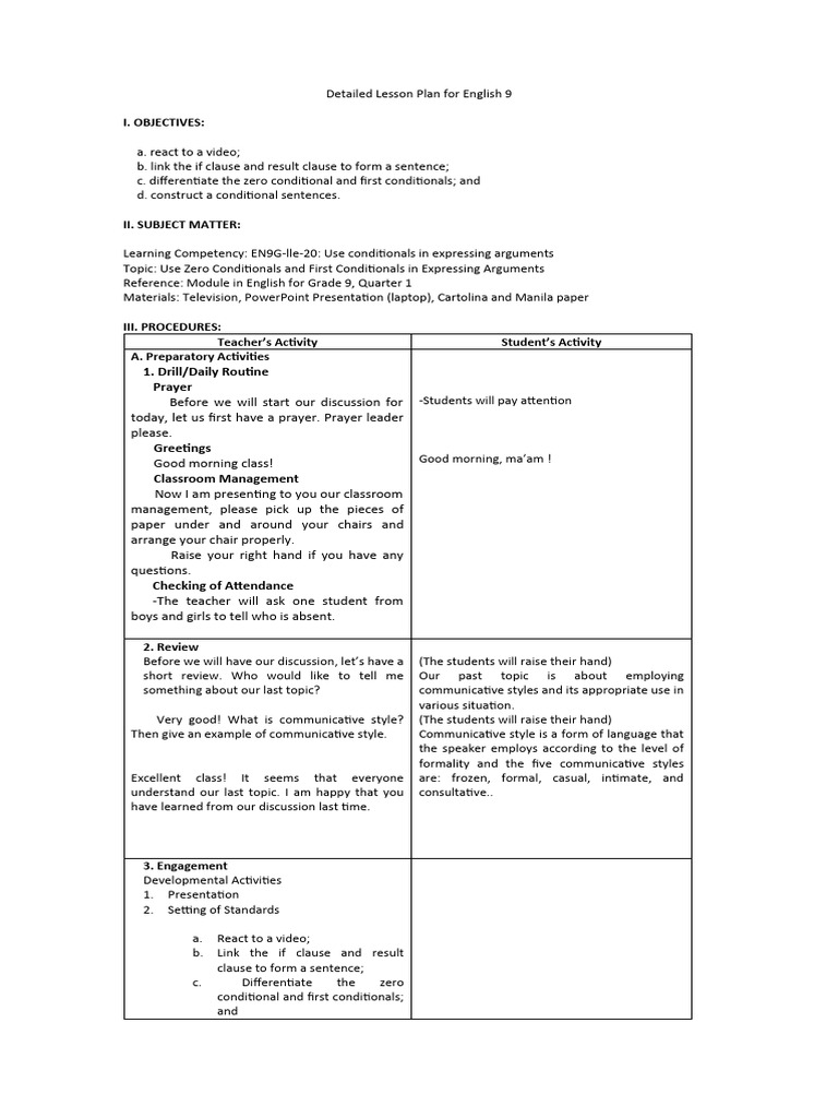 Lesson Plan in Engliah 9 | PDF | Verb | Linguistics