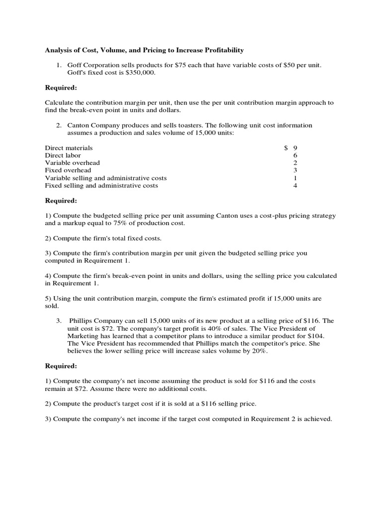 Profitability Analysis: Cost, Volume, Pricing | PDF | Business ...