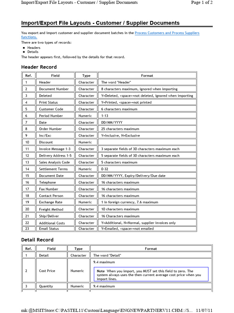 Import Export File Layouts - Customer Supplier Documents | PDF | Invoice | Computing