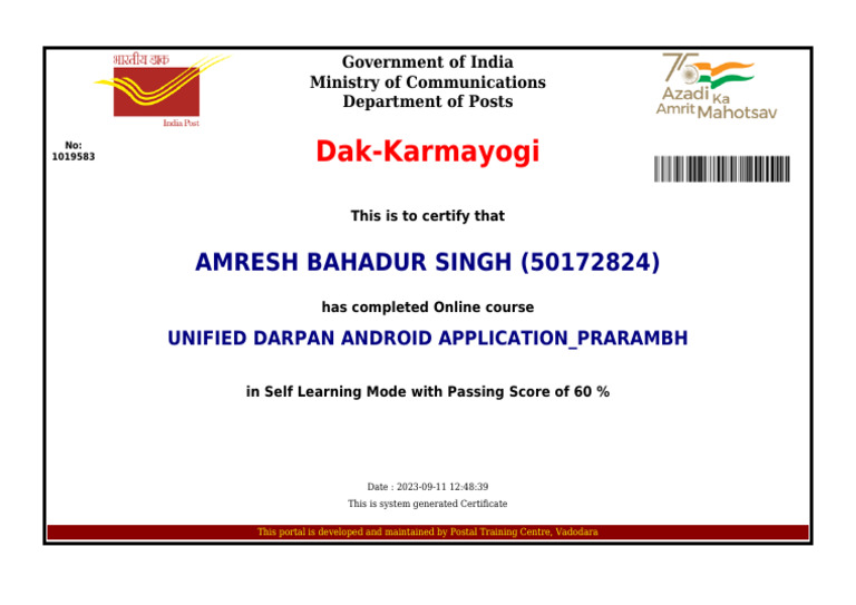 Dak-Karmayogi: Amresh Bahadur Singh (50172824) | PDF