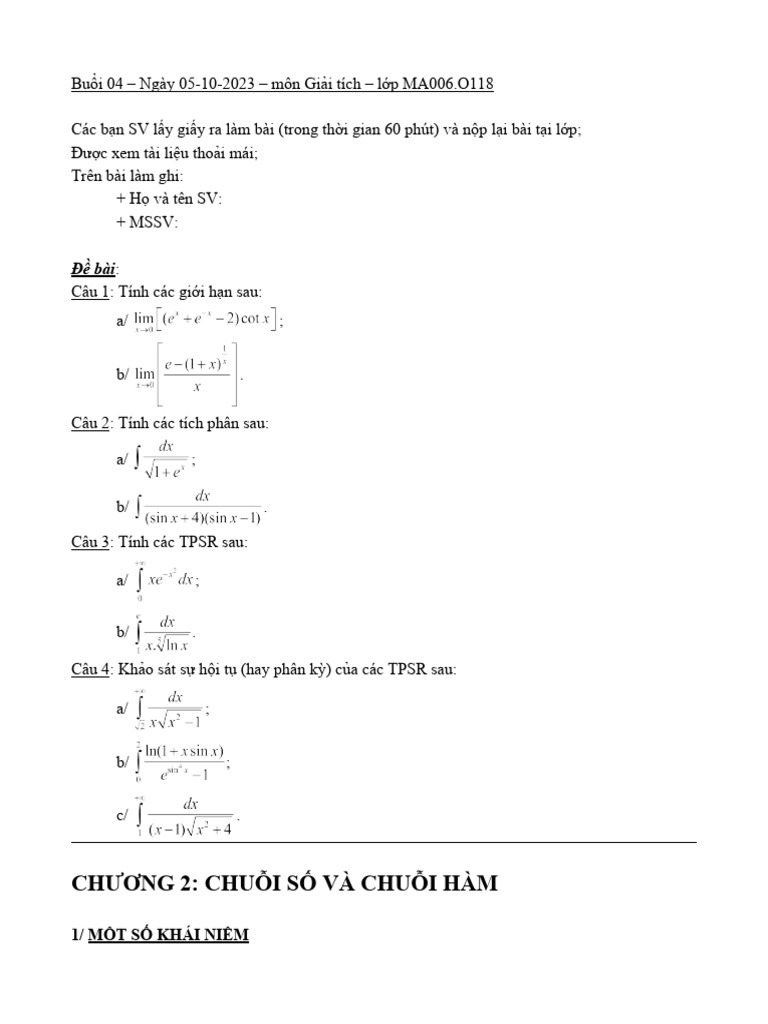 Buoi 04 - Ngay 05-10-2023 - Mon Giai Tich - Lop MA006.O118 | PDF
