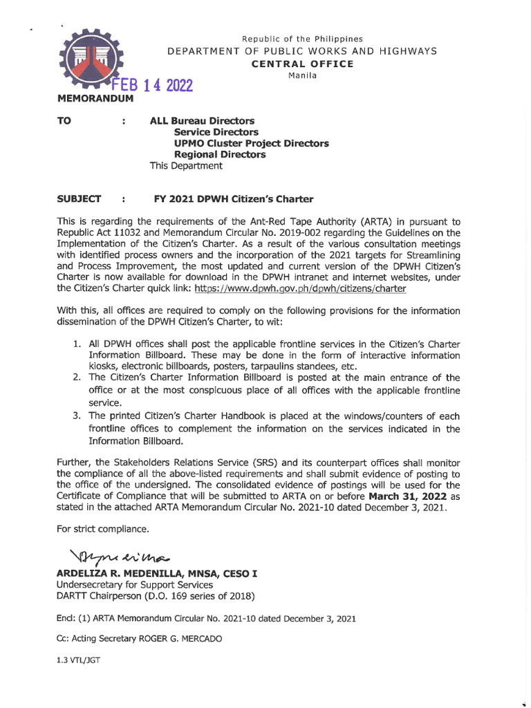 DPWH Citizens Charter 2021 V2 | PDF | Engineer