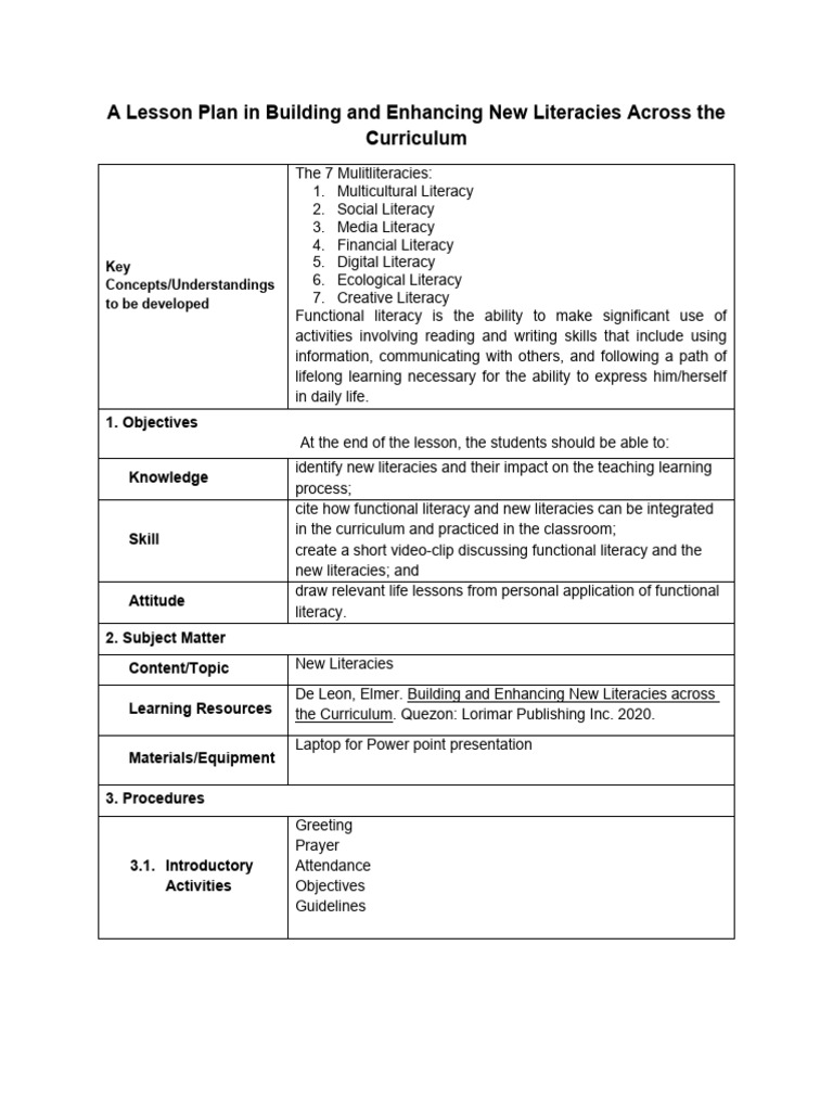 Lesson-Plan No. 10 | PDF | Literacy | Lesson Plan