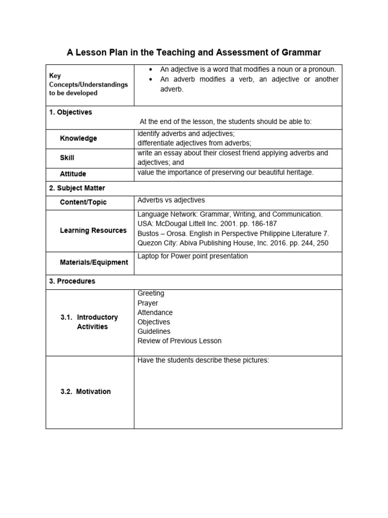 Lesson-Plan No. 6 | PDF | Adverb | Adjective