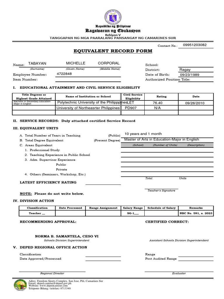 Teacher Qualification and Service Record Form | PDF