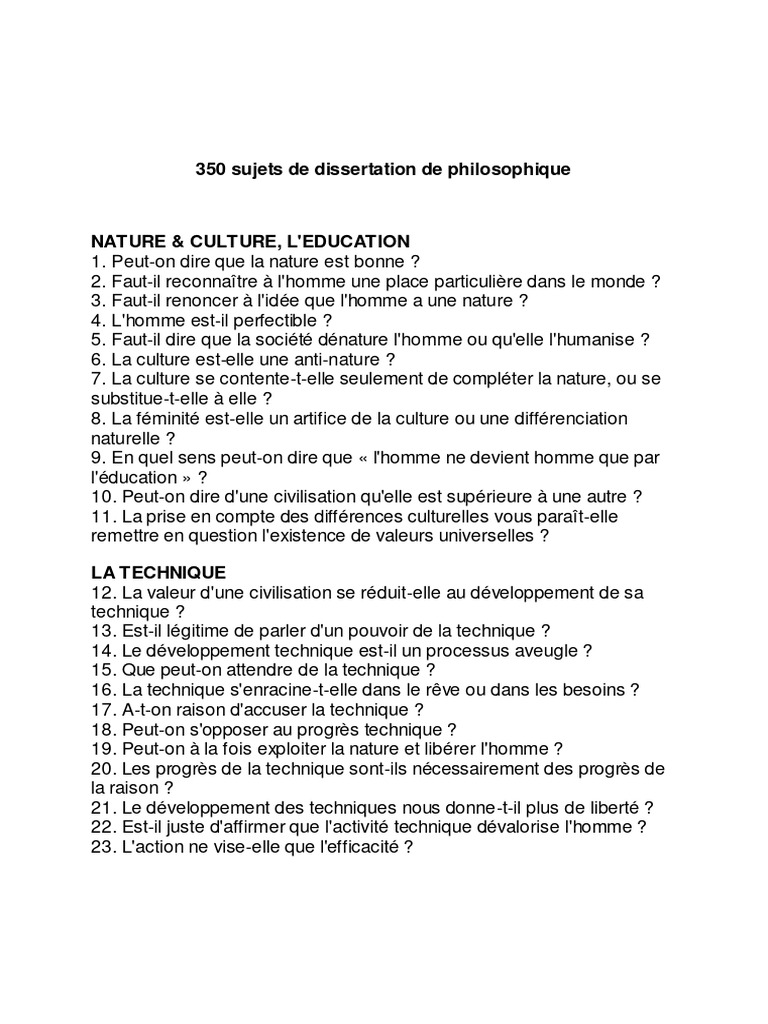 350 Sujets de Dissertation en Philosophie | PDF | Vérité | Liberté