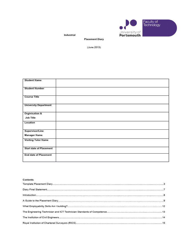 Word 2010 Format Blank Placement Diary Writing Template | PDF ...