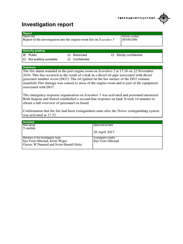 Investigation Report - Saipem - Scarabeo 5 | PDF | Diesel Engine ...