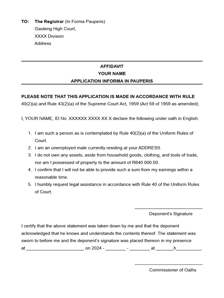 In Forma Pauperis Application Affidavit | PDF | Social Science