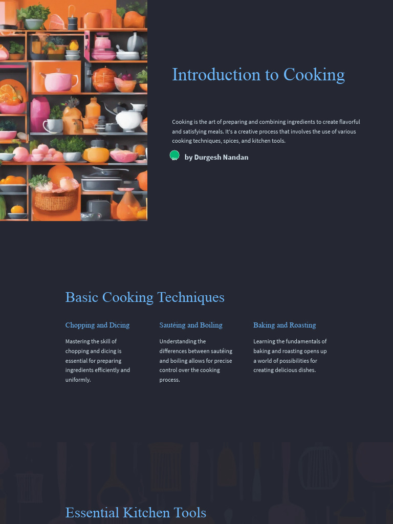Introduction To Cooking | PDF | Cooking | Cookware And Bakeware