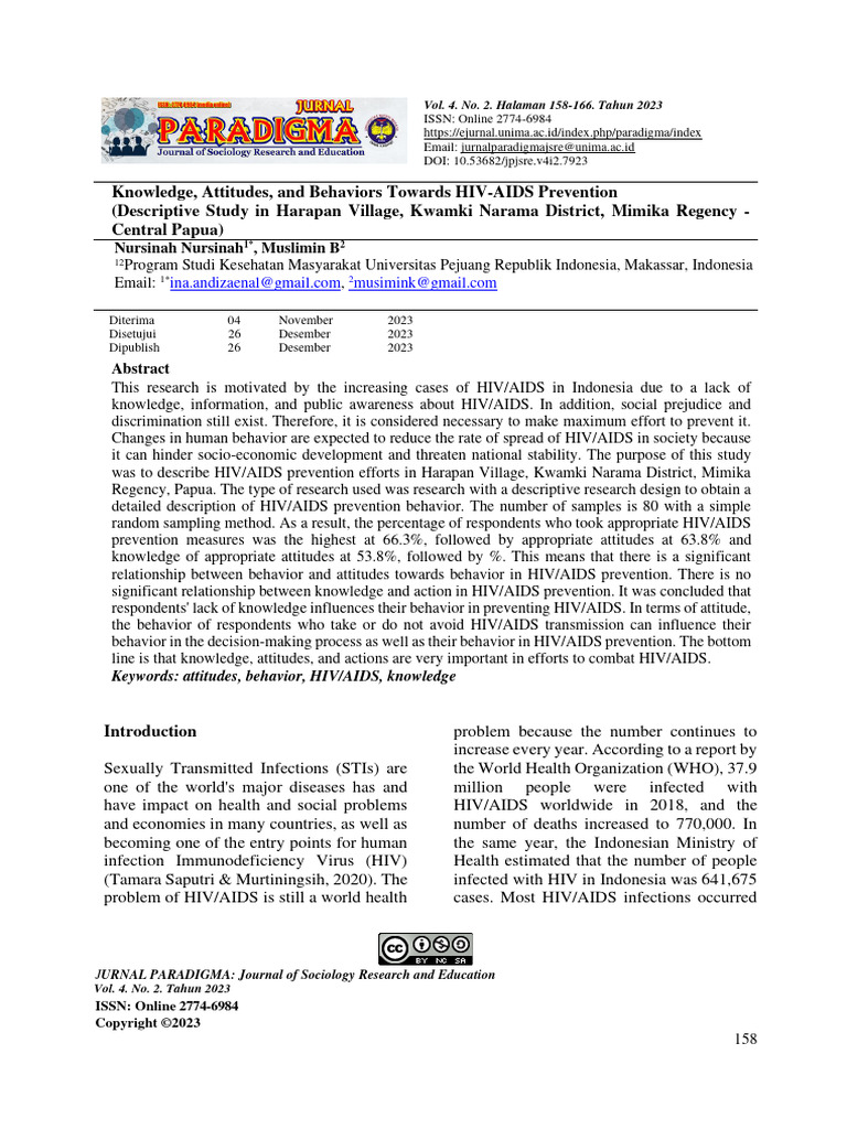 7923-Article Text-32724-1-10-20231225 | PDF | Hiv/Aids | Attitude ...