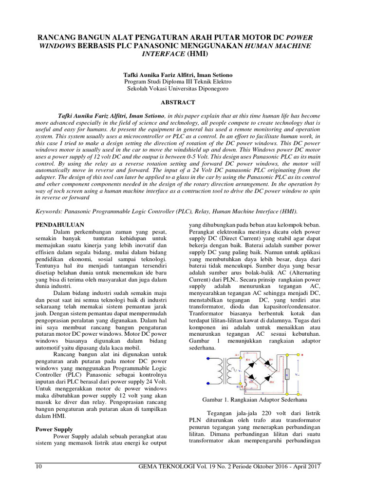 Rancang Bangun Alat Pengaturan Arah Putar Motor DC Power Windows Berbasis PLC Panasonic ...