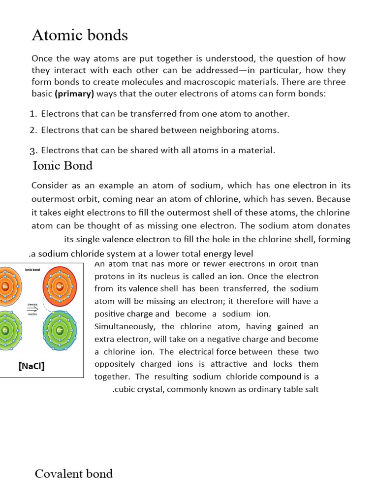 Atomic Bonds | PDF | Ion | Chemical Bond