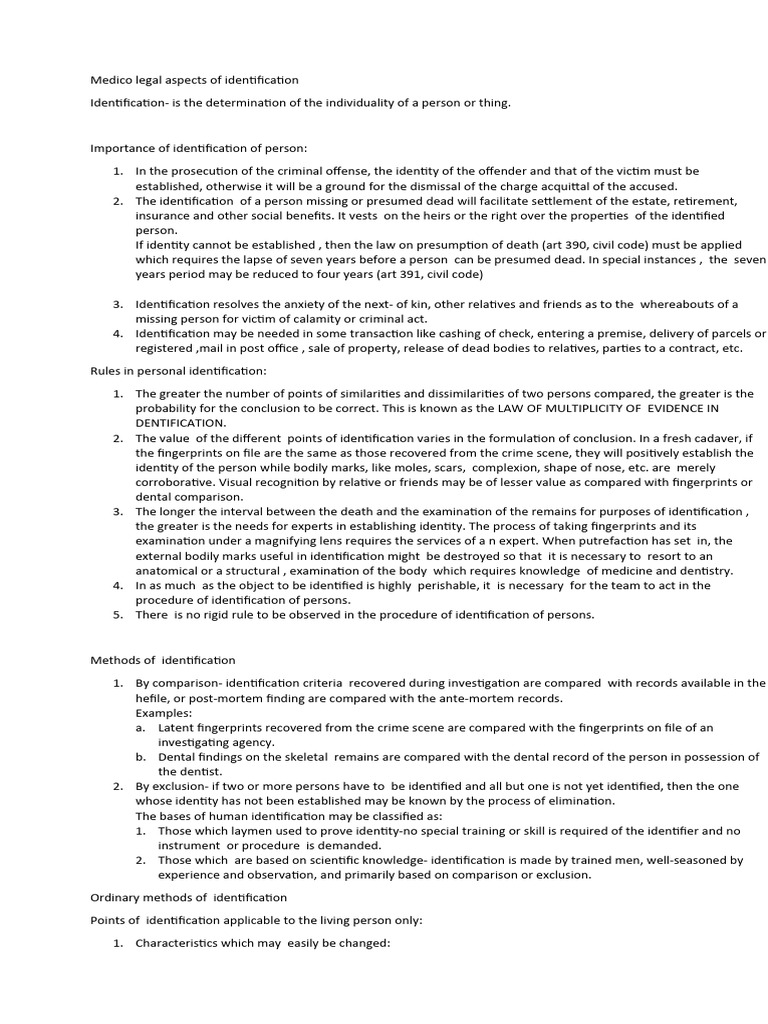 Medico legal aspects of identification | PDF