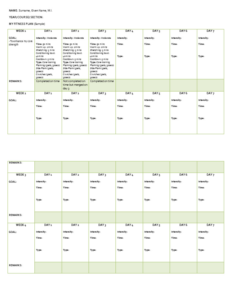 My Fitness Plan Sample | PDF | Physical Fitness | Physical Exercise