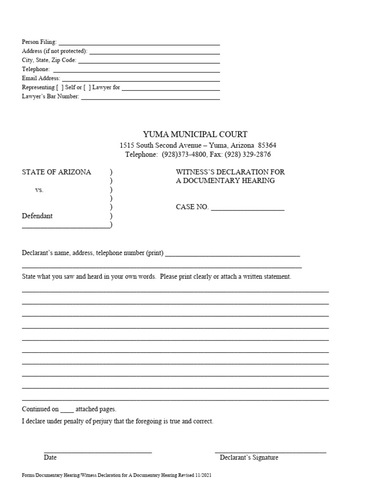 Witness Declaration For A Documentary Hearing | PDF
