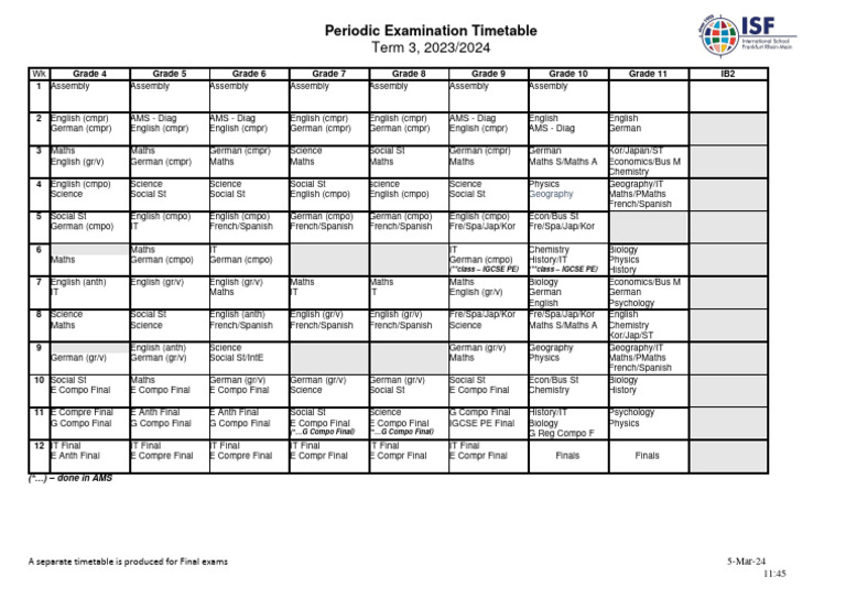 Periodic Examination Timetable 23-24 t3 4 | PDF | Science | Educational ...