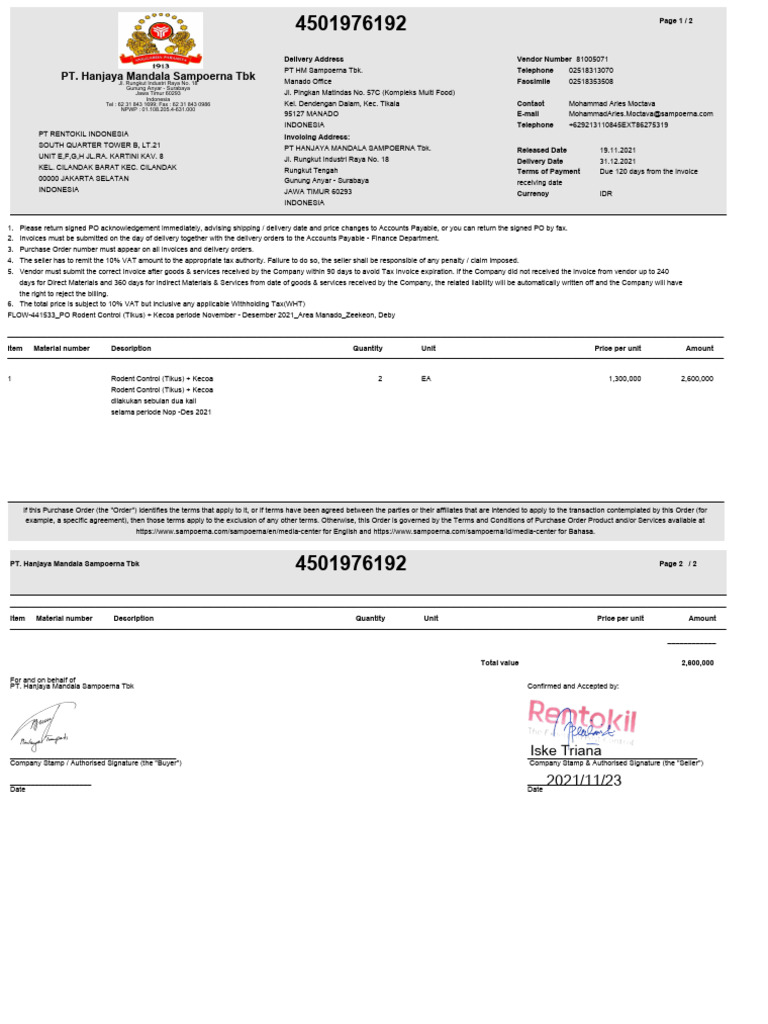 Purchase Order - 4501976192 - Signed | PDF | Prices | Taxes